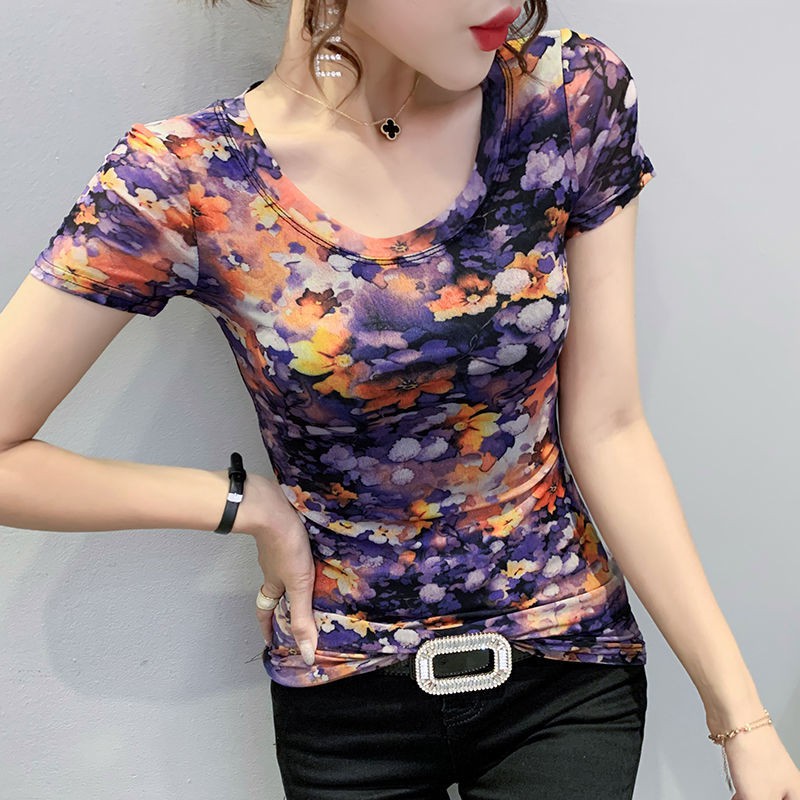 European Station2021Summer New Fashion Color Mesh Slim Fit Top Short ...