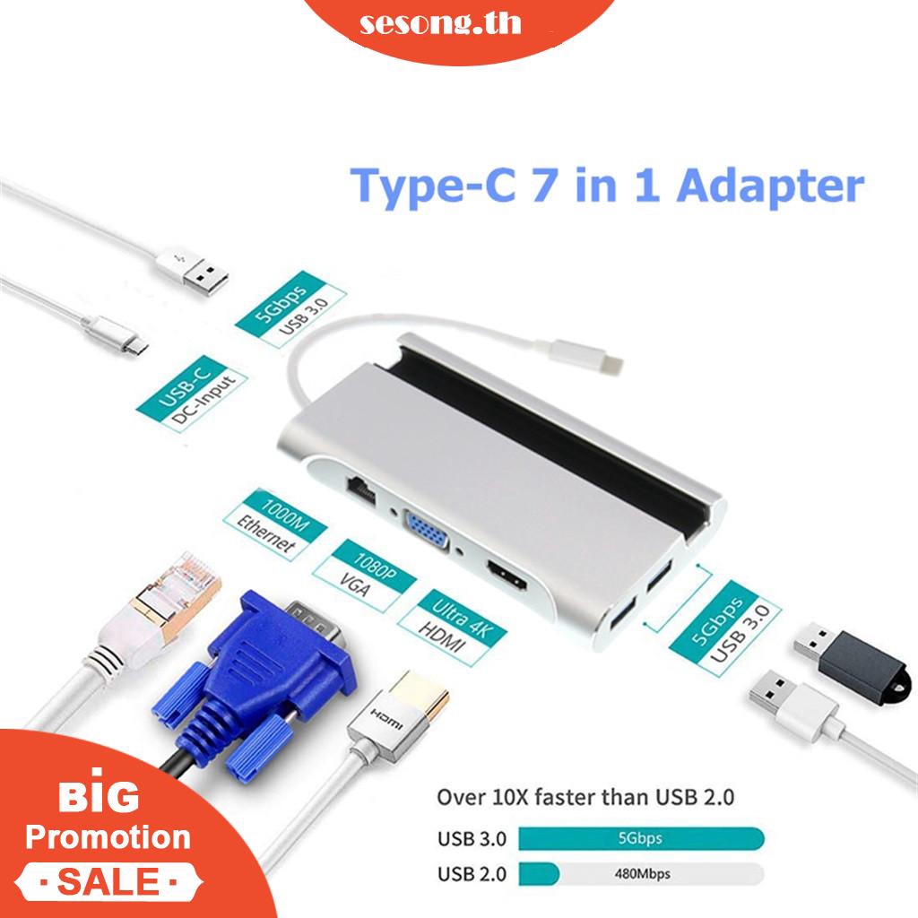 Type - C Usb 3 . 0 Lan Hdmi Vga อะแดปเตอร์ Hub Rj45 Type - Cที่ชาร์จ ...
