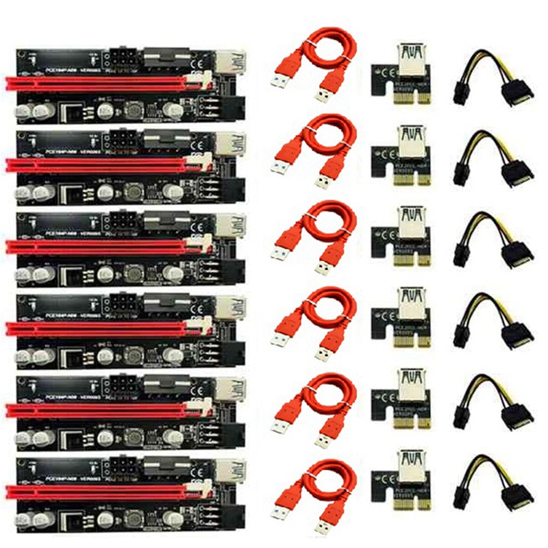 6Pcs VER009 USB 3.0 PCI-E Riser 1X to 16X Extender Riser Adapter Card ...