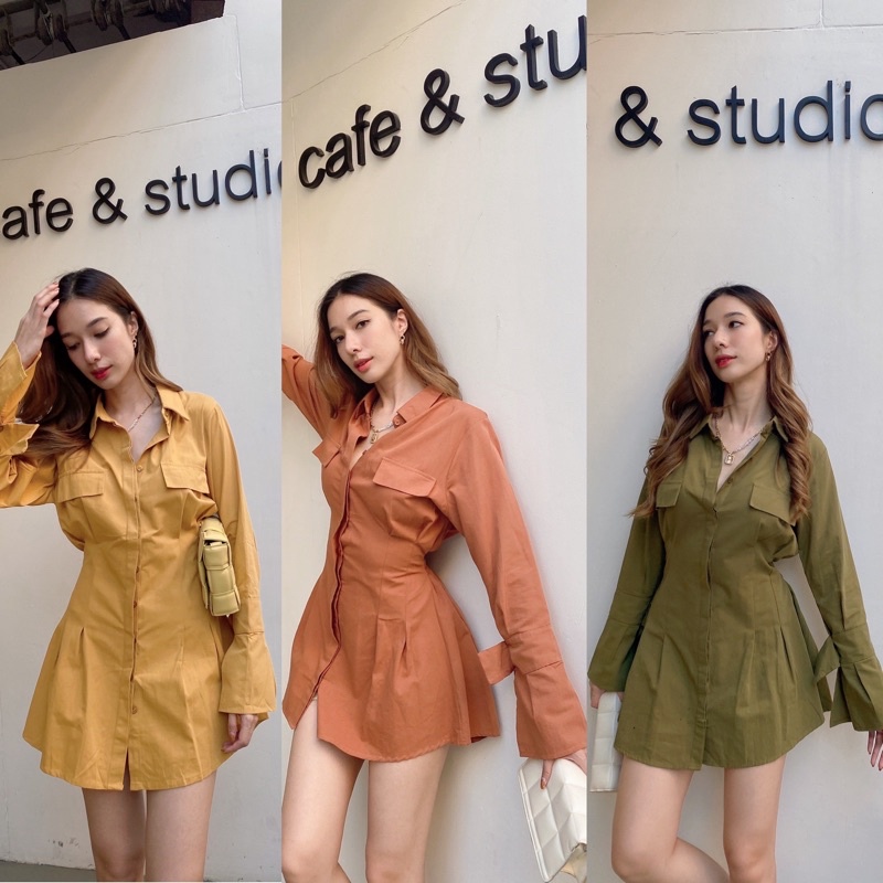 มินิเดรสเชิ้ต แขนยาว ระบายมัดเอวMika.brand - stylesupa - ThaiPick