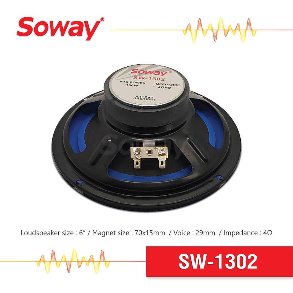 Soway SW-1302 ลำโพงเสียงกลาง ขนาด 6.5 นิ้ว 1ดอก1คู่ แม่เหล็ก 70x15mm. 4Ω Power 100W ลำโพงรถยนต์ ...