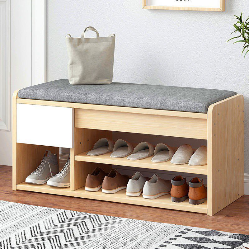 Solid Wood Shoe Changing Stool Shoe Cabinet Shoe Rack Storage Can Sit ...