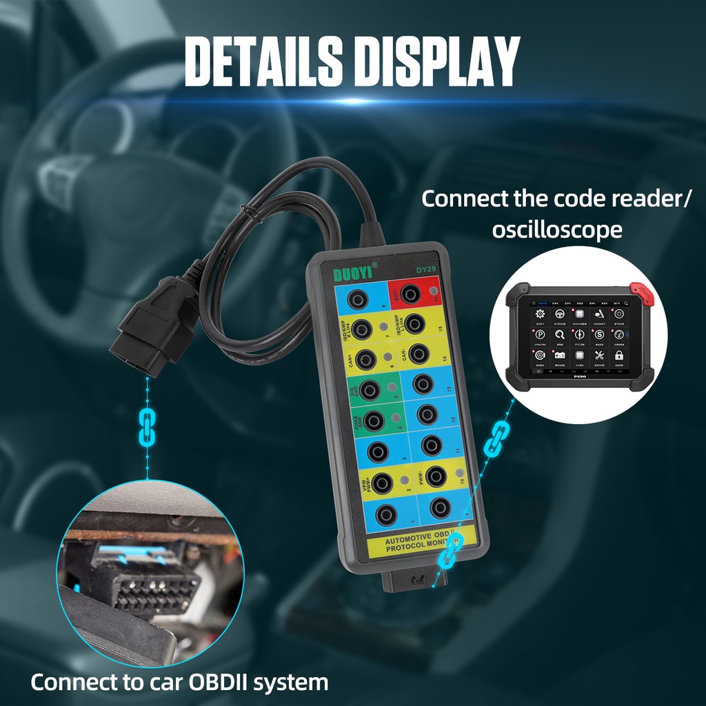 Duoyi DY29 เครื่องตรวจจับโปรโตคอลรถยนต์ OBDII OBD2 Auto Car Break out ...