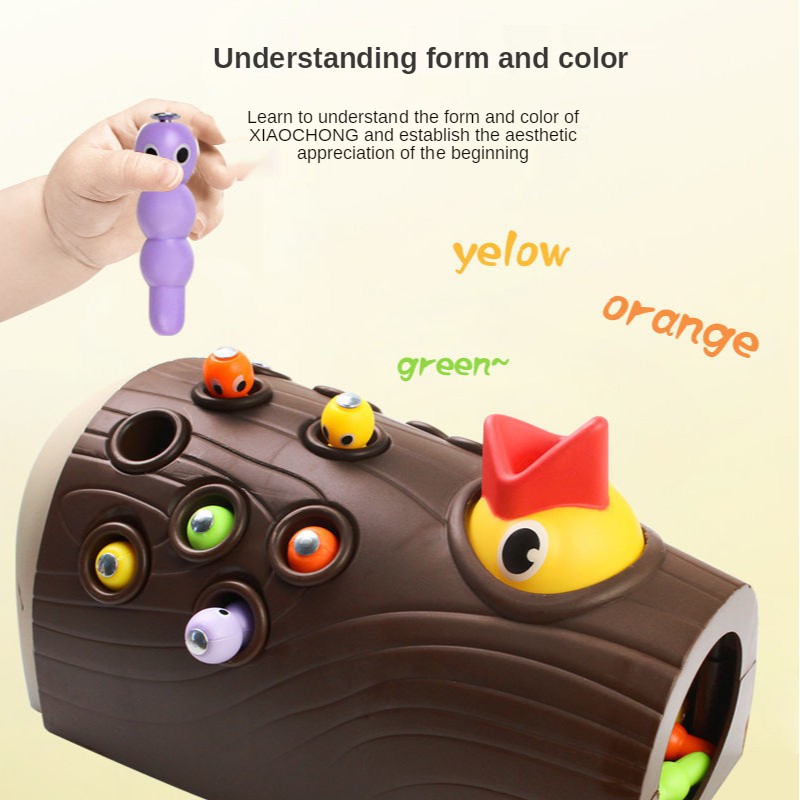 Kids Toy Magnetic Wooden Woodpecker Catch the Worms Animal Game Toy for ...