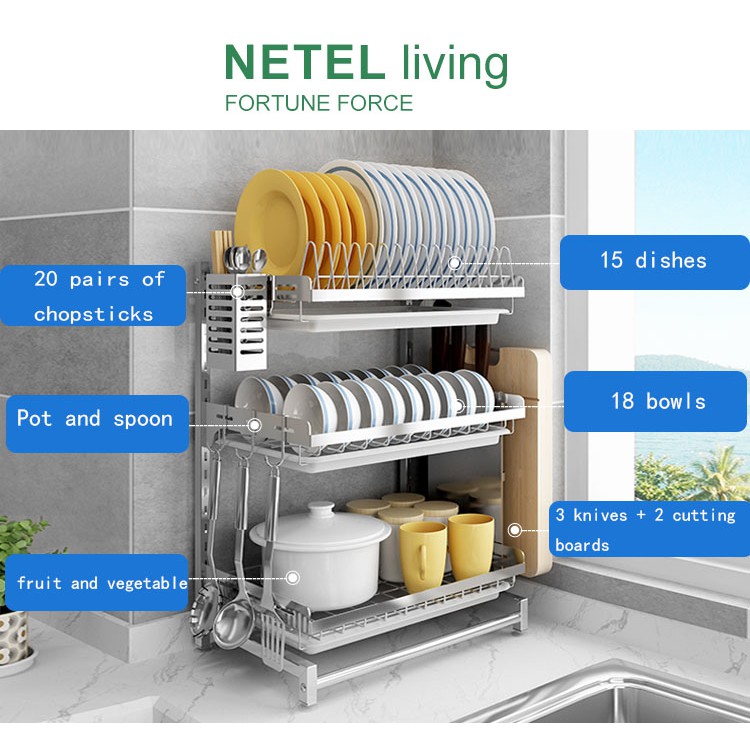 NETEL Kitchen Tools Stainless Steel 2 Tier Dish Rack Double Sink ...