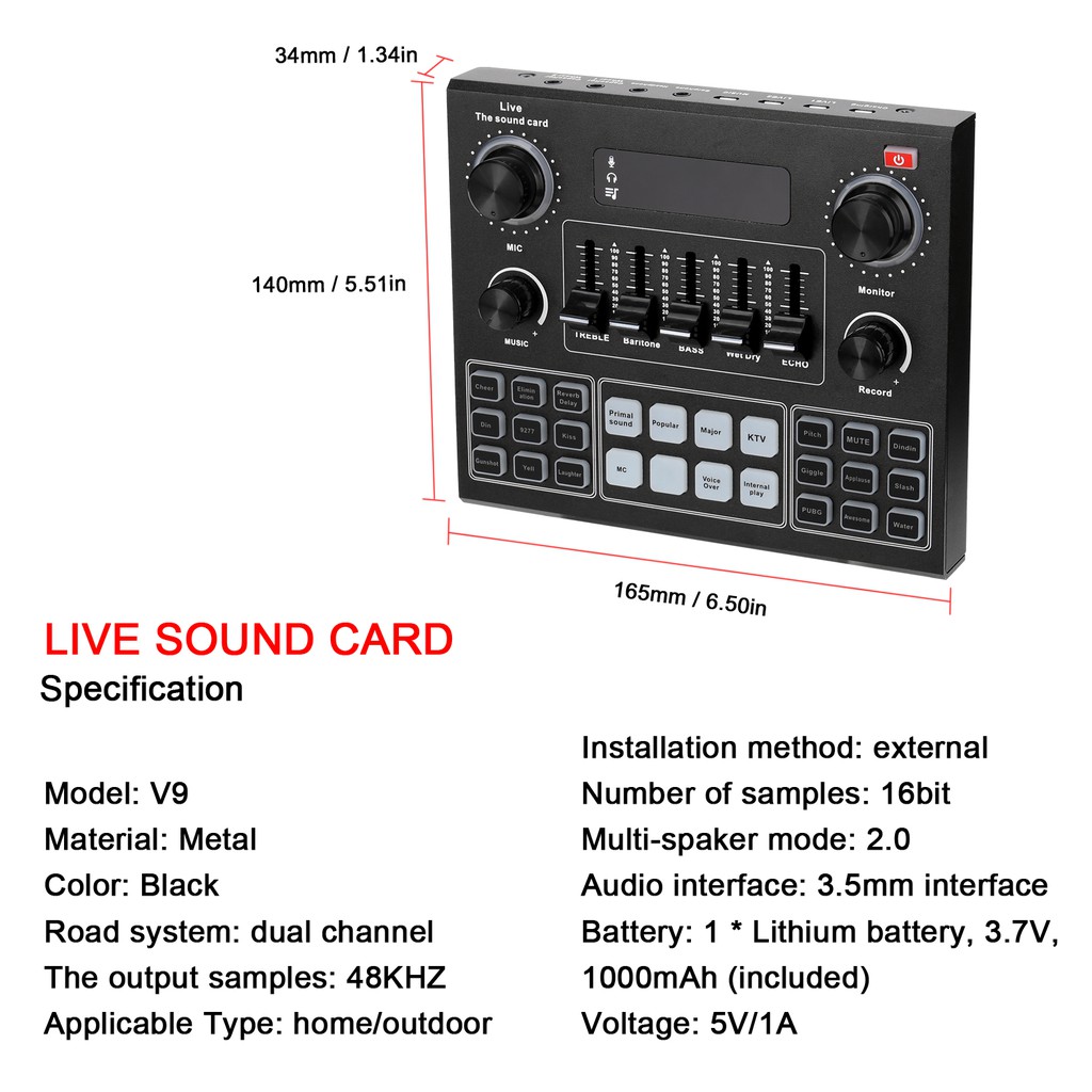 V9 Audio USB Headset Microphone Webcast Live Sound Card 12 Electric ...
