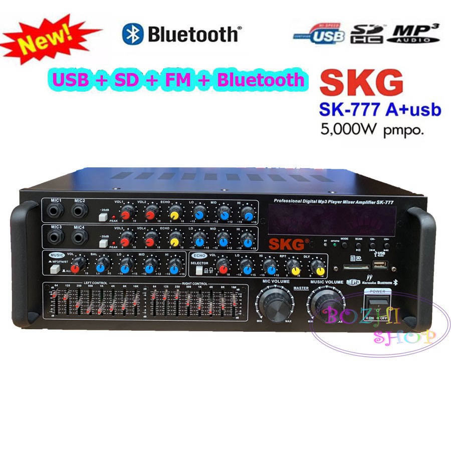 SKG เครื่องแอมป์ขยาย Bluetooth USB 5000w P.M.P.O รุ่น SKG-777 - bozhishop - ThaiPick