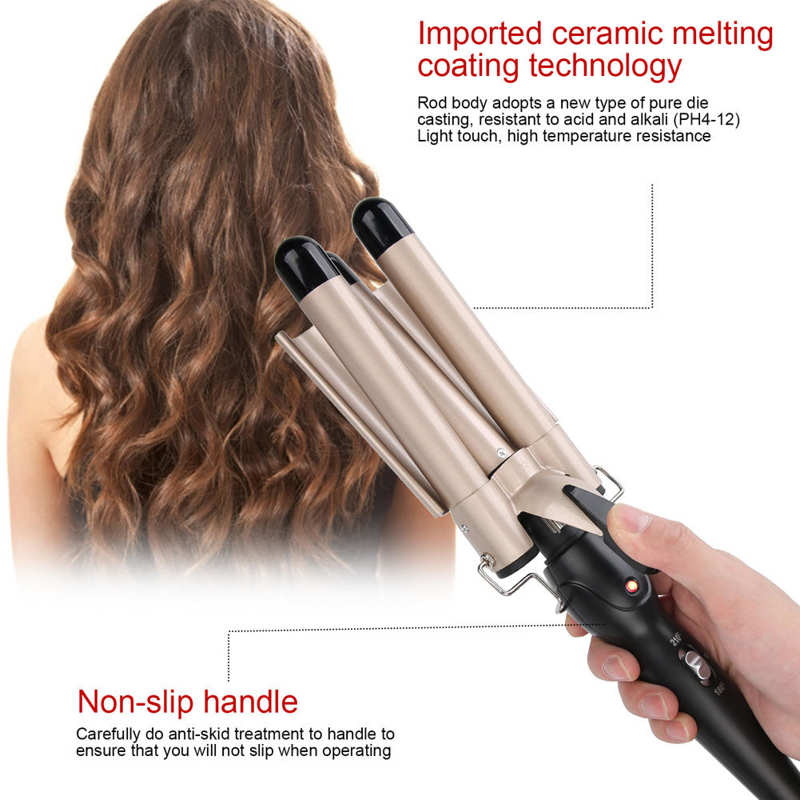 2 Gear Adjustable Electric Hair Curling Iron Ceramics Triple Barrel ...