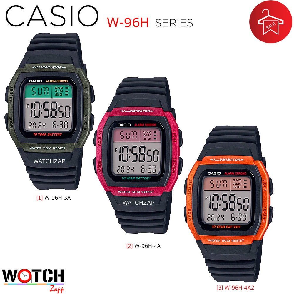 Casio Standard Digital 10th year battery นาฬิกาข้อมือ Black รุ่น W-96H W-96H-3 W-96H-4A W-96H ...