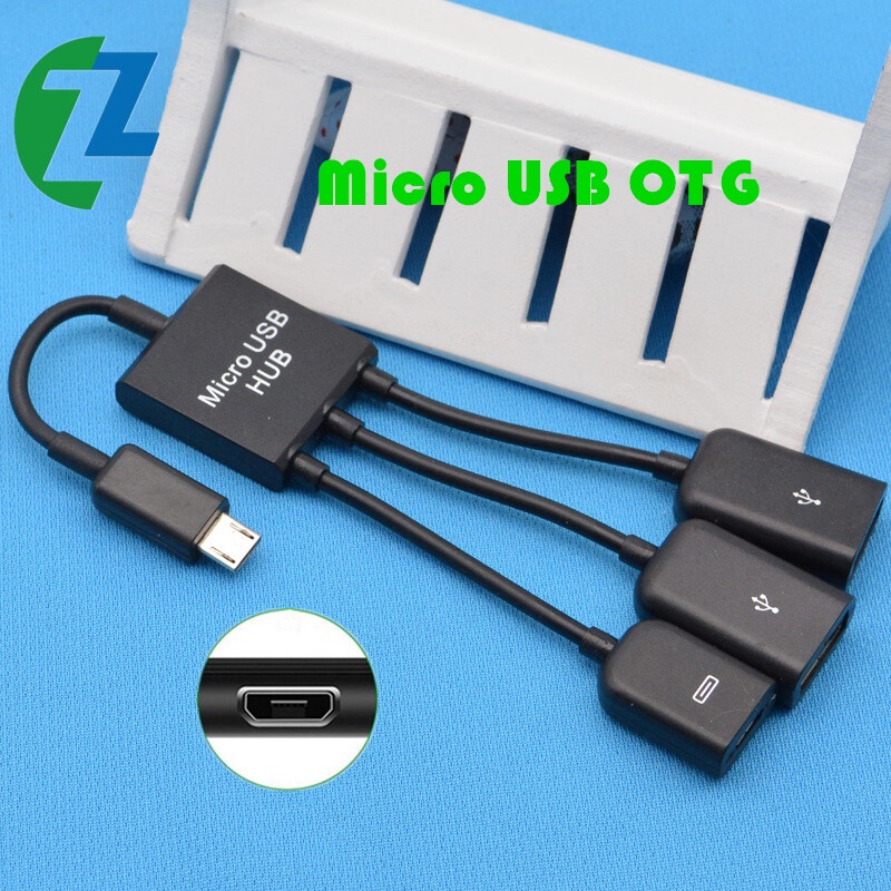 สายแปลง Micro USB OTG hub แบบมีไฟเลี้ยงด้วย Micro USB Cable 3 in 1 USB ...