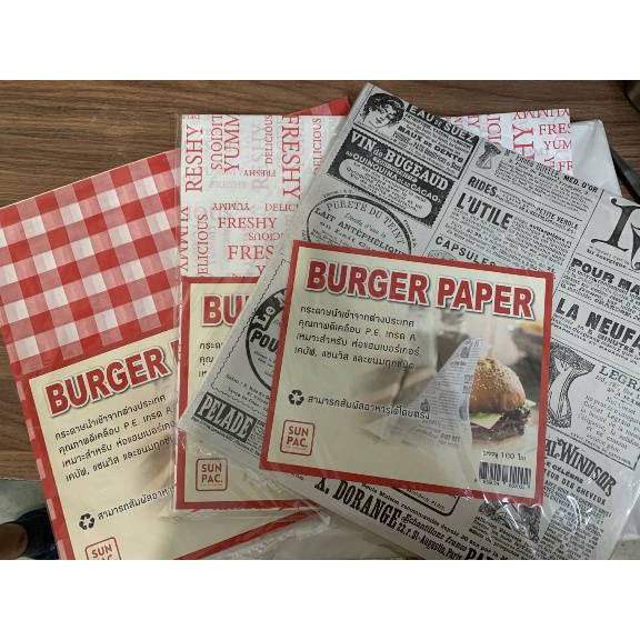 กระดาษห่อเบอร์เกอร์ Burger paper คละลาย ขนาด12x12 นิ้ว (100ใบ/แพ็ค ...