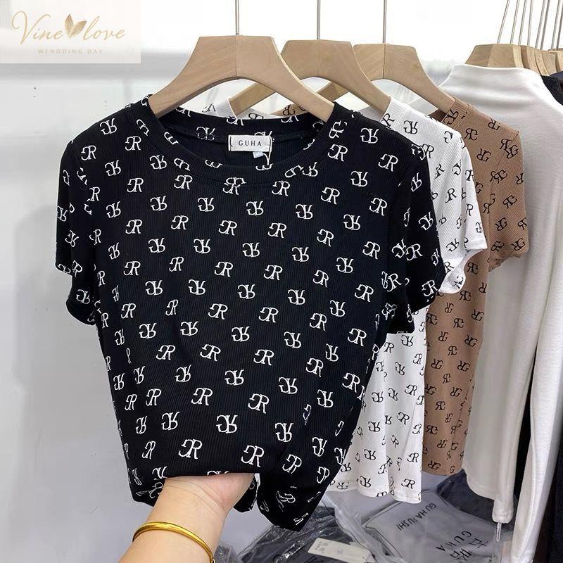 Large size printed letter top short-sleeved t-shirt bottoming shirt ...