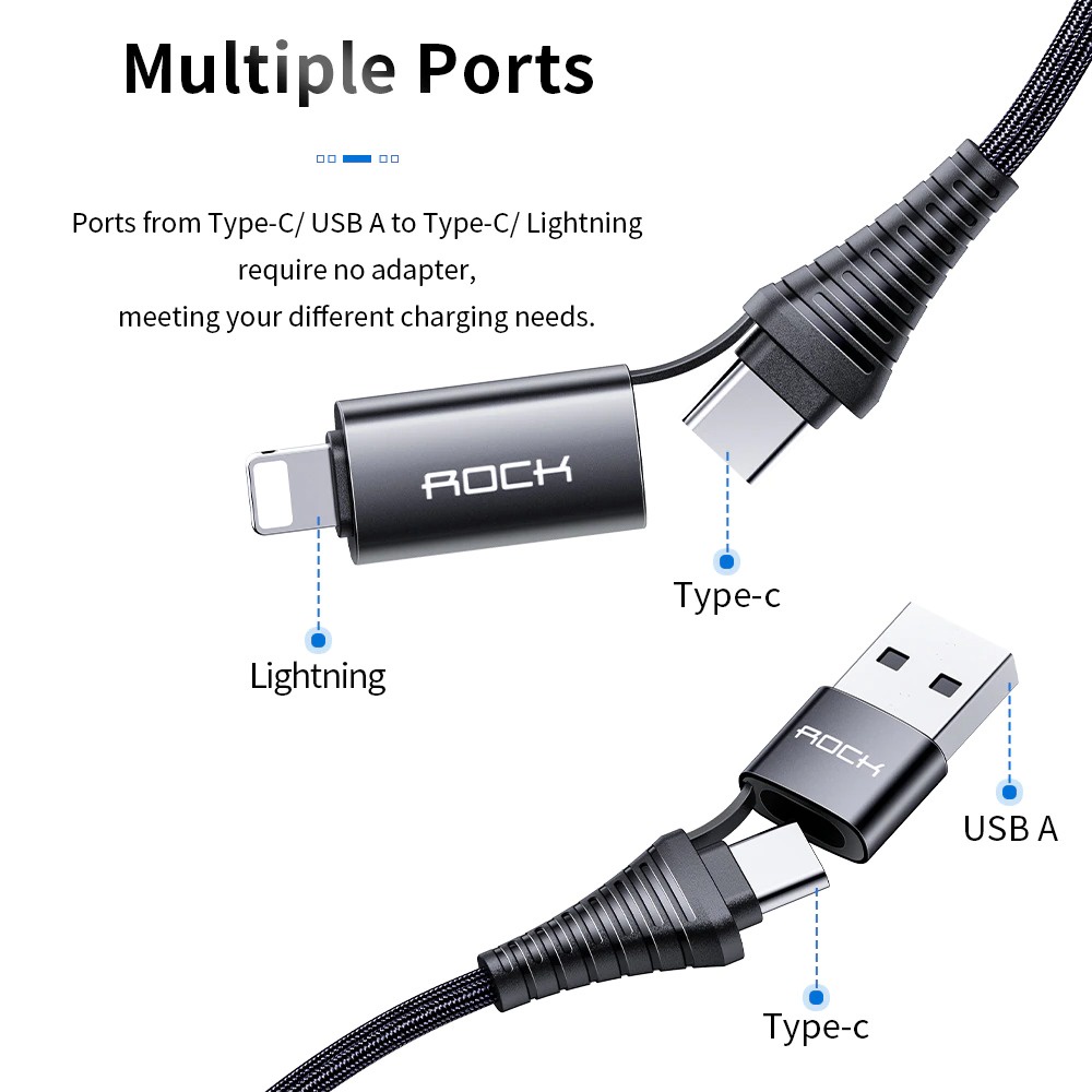 ROCK R12 สายชาร์จ4 in 1 แบบ 2 หัว สายแบบถัก Multi-function PD Fast ...