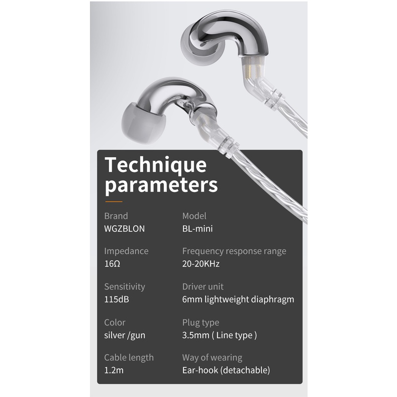 BLON Mini BL-mini 6mm Dynamic Driver Earbuds IEM DJ Running Headphones Earphones 2Pin Connector ...