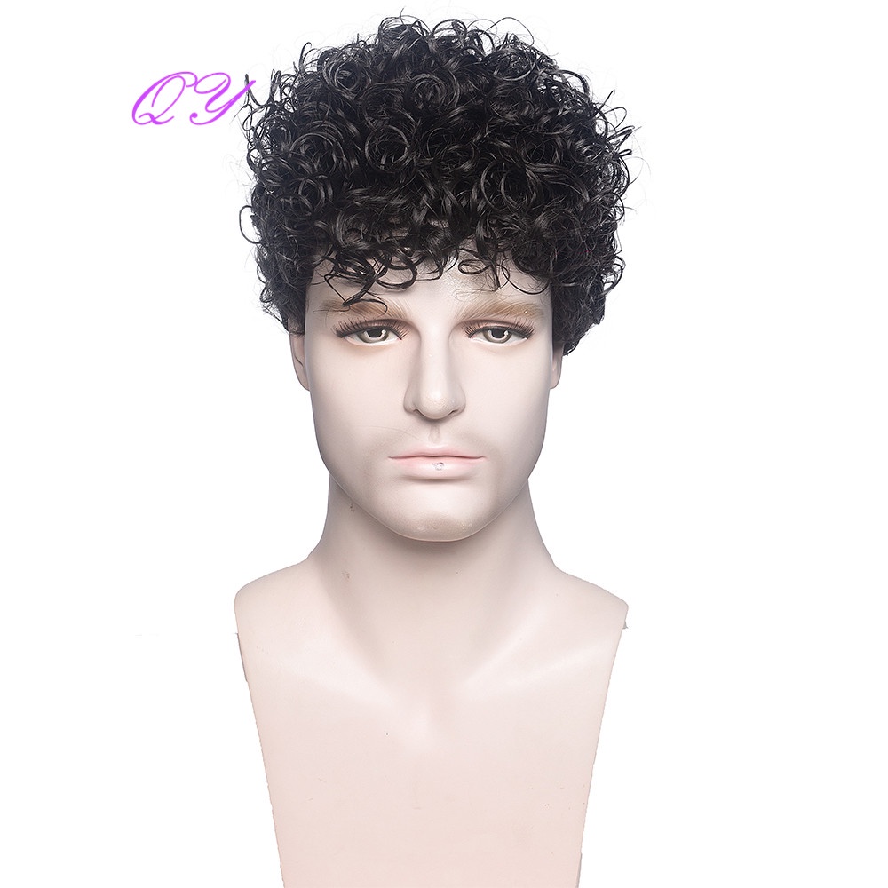 Synthetic Wig for Men Natural Black Short Kinky Curly Hair Men Wigs ...