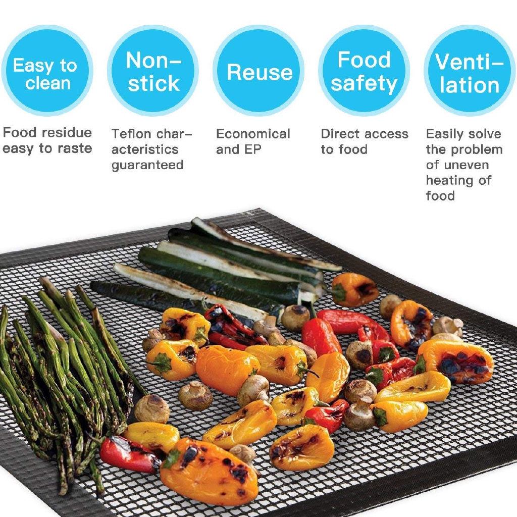 Barbecue Grill Mat Set of 3 Cooking Grill Mat Mesh Anti-Adhesive ...