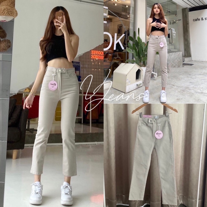 V-JEANS ป้าย CHU งานลงใหม่ กางเกงยีนส์ขายาว กางเกงยีนส์เอวสูง ทรงกระบอก กางเกงทรงบอยสลิม ผ้า ...