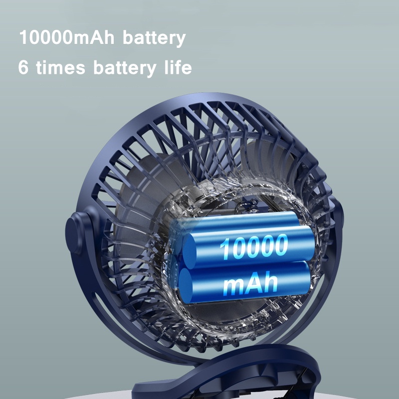 Mini 10000mAh Chargeable Clipped Fan 360 Rotation 4-speed Wind USB ...