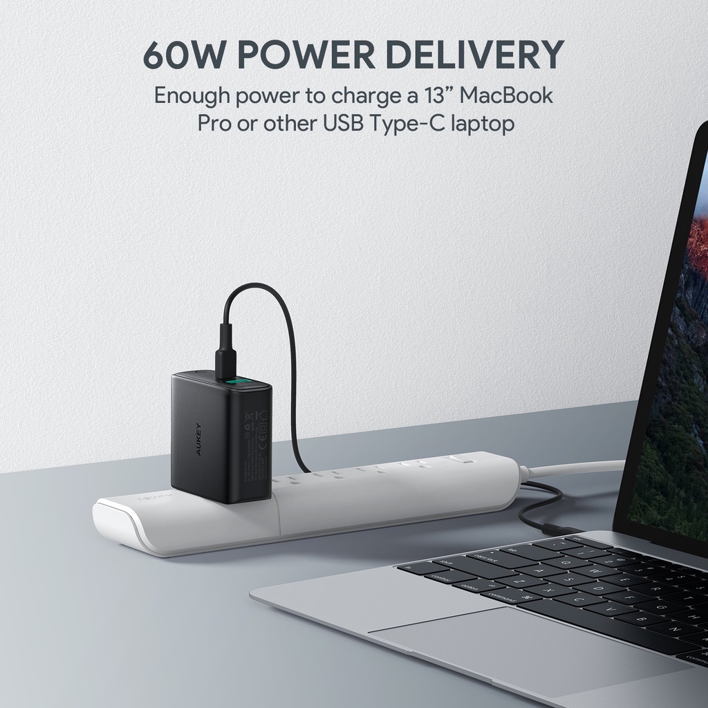 AUKEY PA-D3 หัวชาร์จเร็ว 60W Dynamic USB-C Power Delivery 60W และ AiPower Fast Charge ช่อง รุ่น ...
