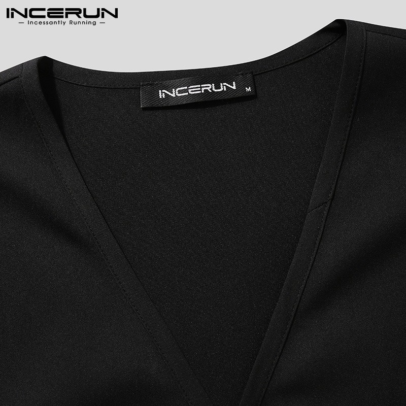 Incerun เสื้อกล้าม คอวี แขนกุด แฟชั่นสําหรับผู้ชาย มีกระดุม ...