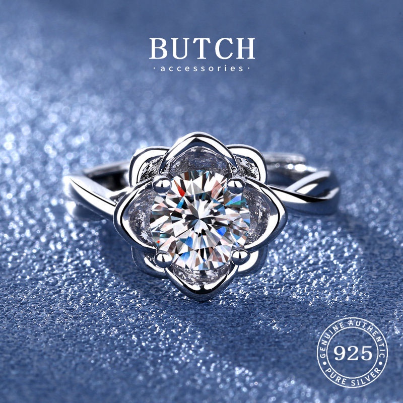 Butch แหวนเงินสเตอร์ลิง 925 ประดับเพชร ลายดอกไม้ ปรับขนาดได้ แฟชั่น ...