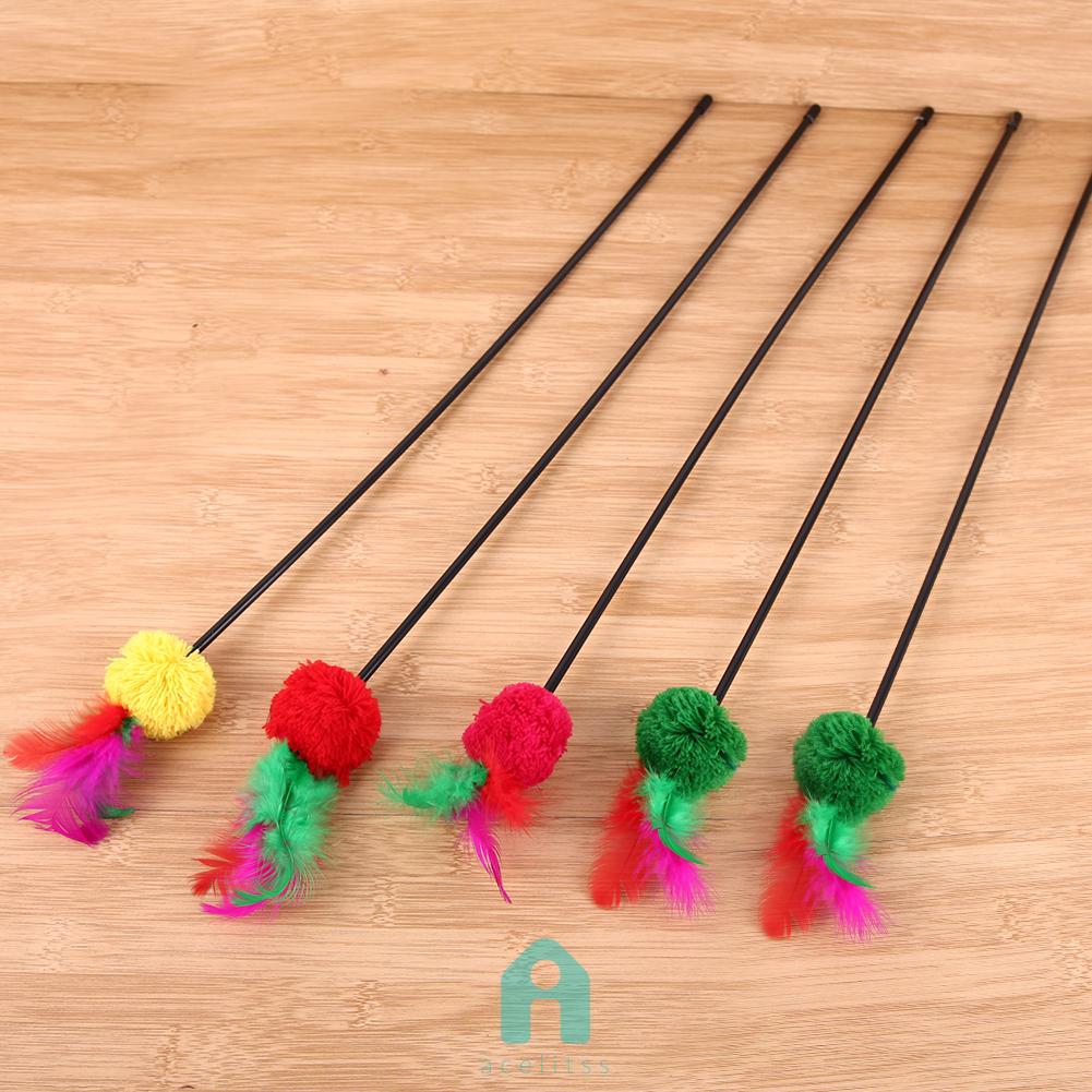 ACT☛5pcs Ultra Long Rod Pets Toy Fashion Cat Play Feather Teaser Small ...