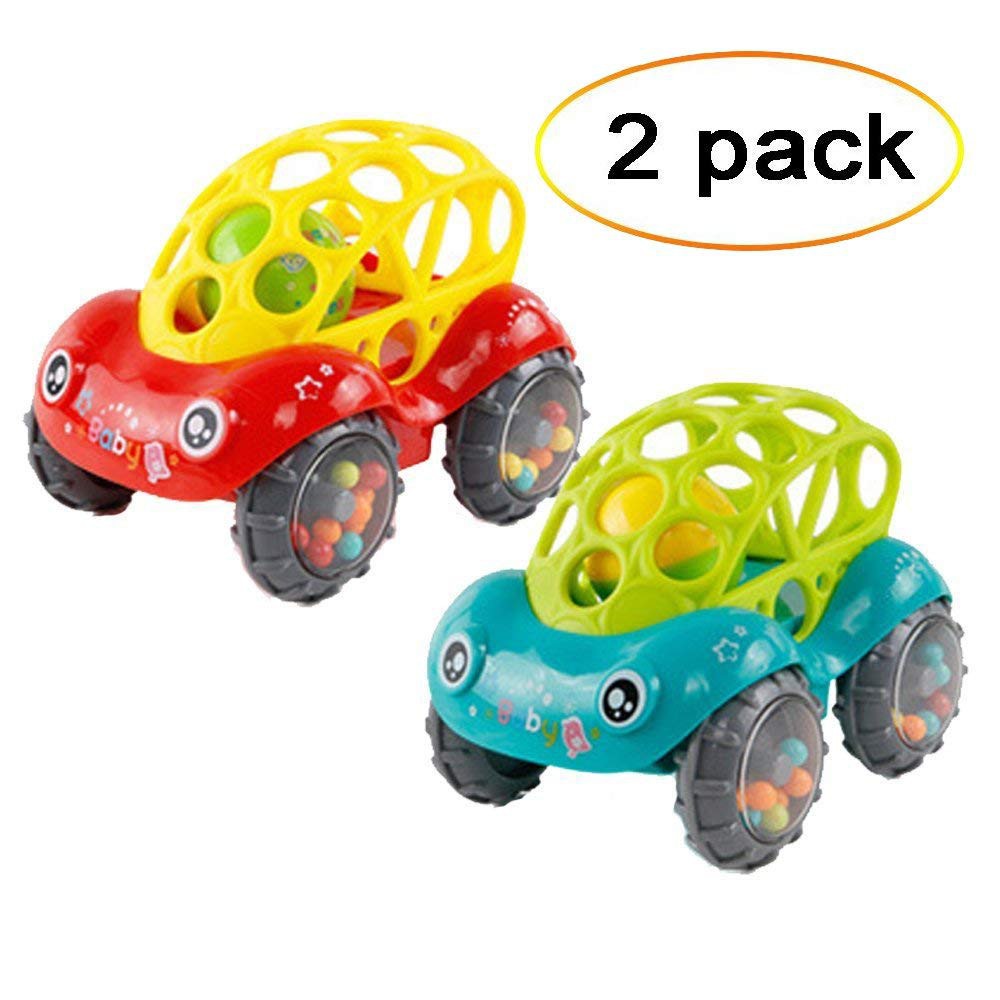 2 Pieces Baby Toy Cars Soft Infant Rattle Roll Toy Cars Easy to Grasp ...