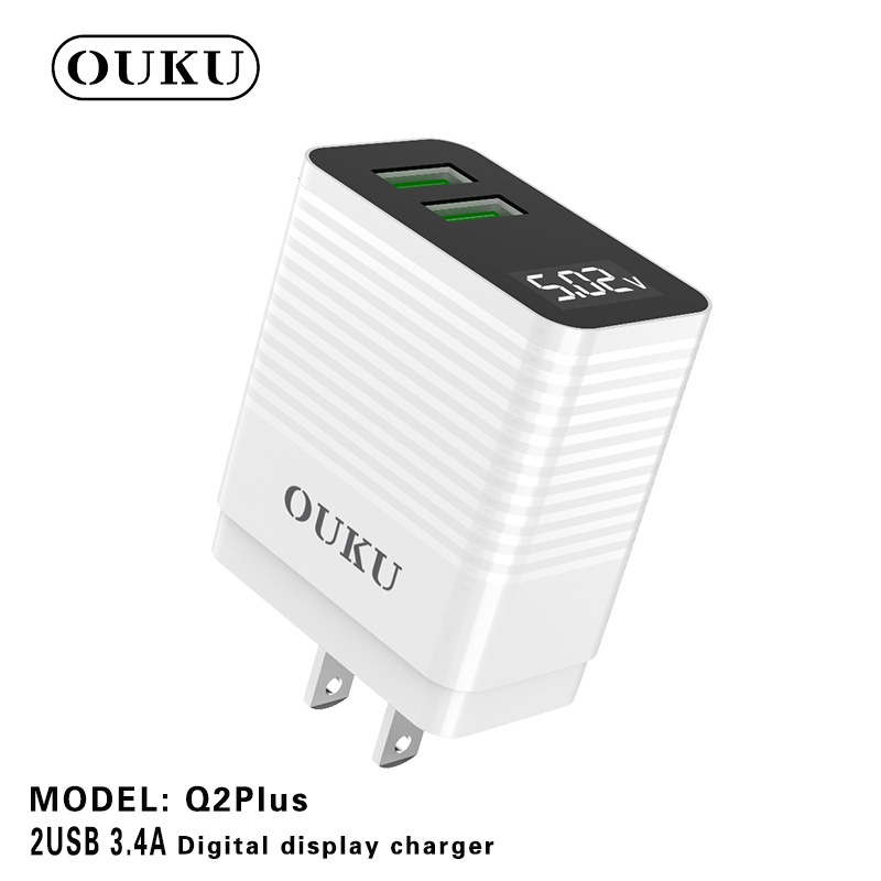 สายชารจ OUKU Q2 PLUS ชาร์จเร็ว ชุดชาร์จพร้อมสาย 3.4A MAX 2USB LED สำหรับ for iMicroType c ...