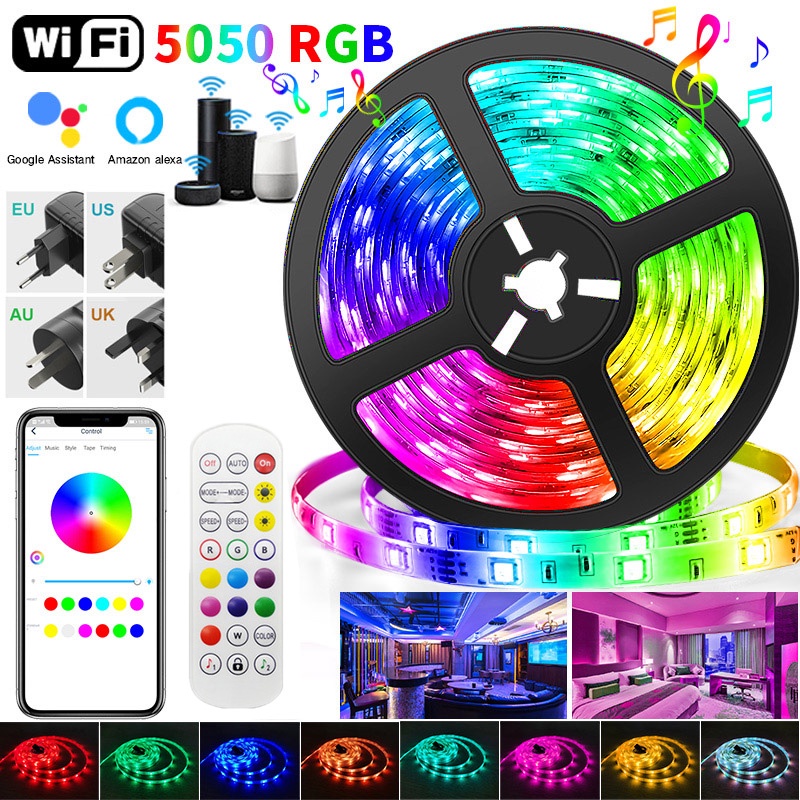 Kefeng สายไฟ Led WIFI 5M-20M IR 10M RGB 5050 SMD ยืดหยุ่น 15 ม. 2835 ไดโอด DC WIFI ควบคุม พร้อม ...