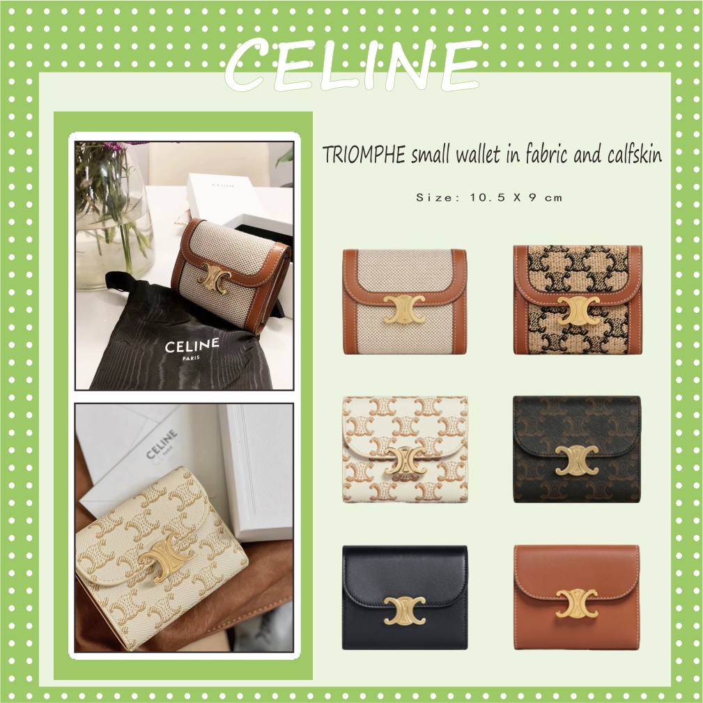 Hot sale Authentic Celine TRIOMPHE Small wallet in fabric and calfskin ...