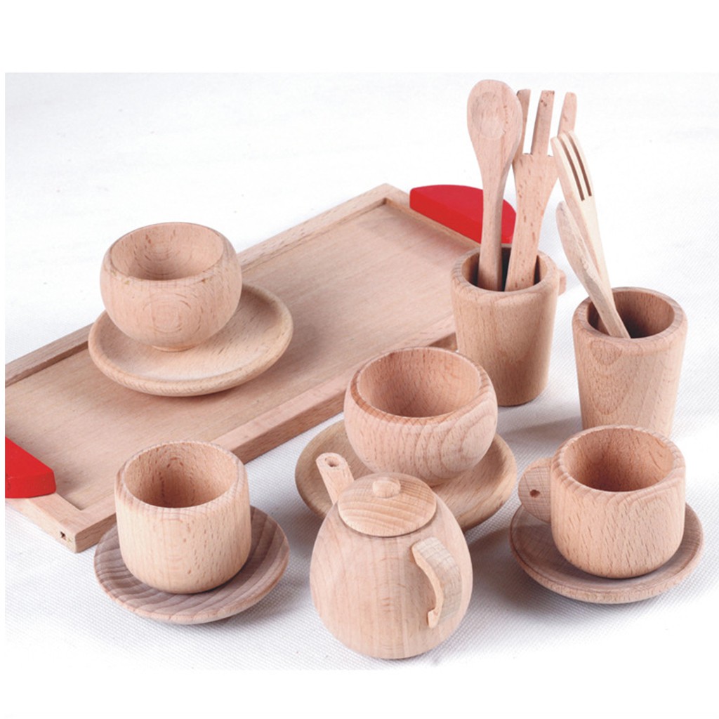 16-piece Wooden Tea Set Pretend Play Toy Educational Toys for Kids ...