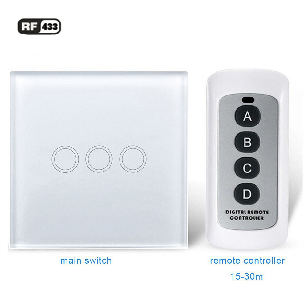 1/2/3gang RF 433 433Mhz wall light touch switch w/ tempered glass panel ...
