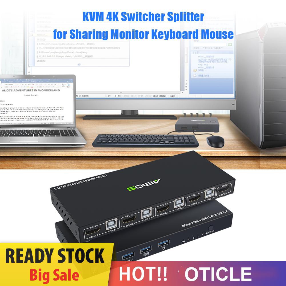 Hdmi Kvm สวิทช์ 4 พอร์ต 4k Usb กล่องแยกสําหรับ Sharing Monitor - oticle ...