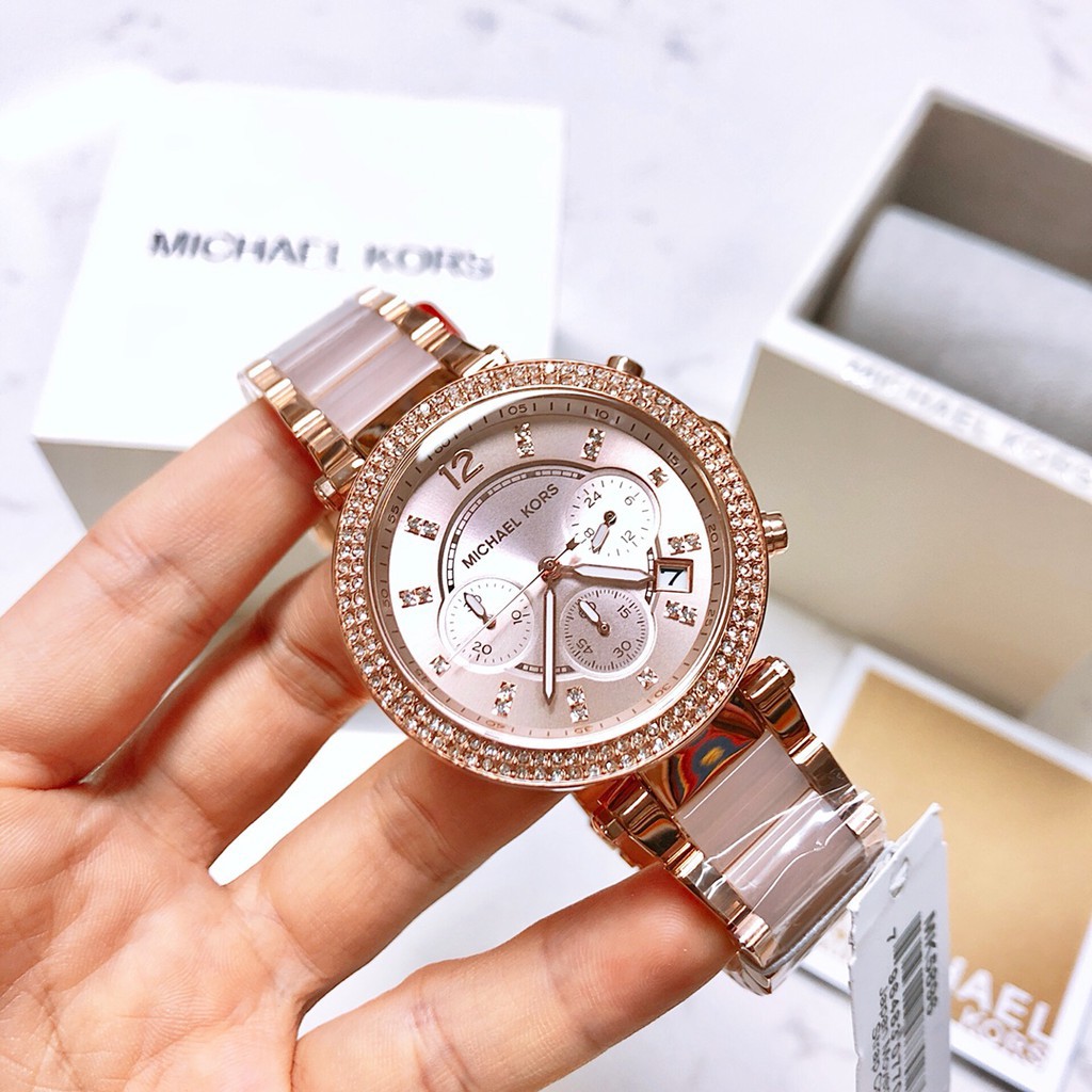 นาฬิกาไมเคิลคอร์ Michael Kors MK5896 Parker Blush Dial Ladies Watch ...