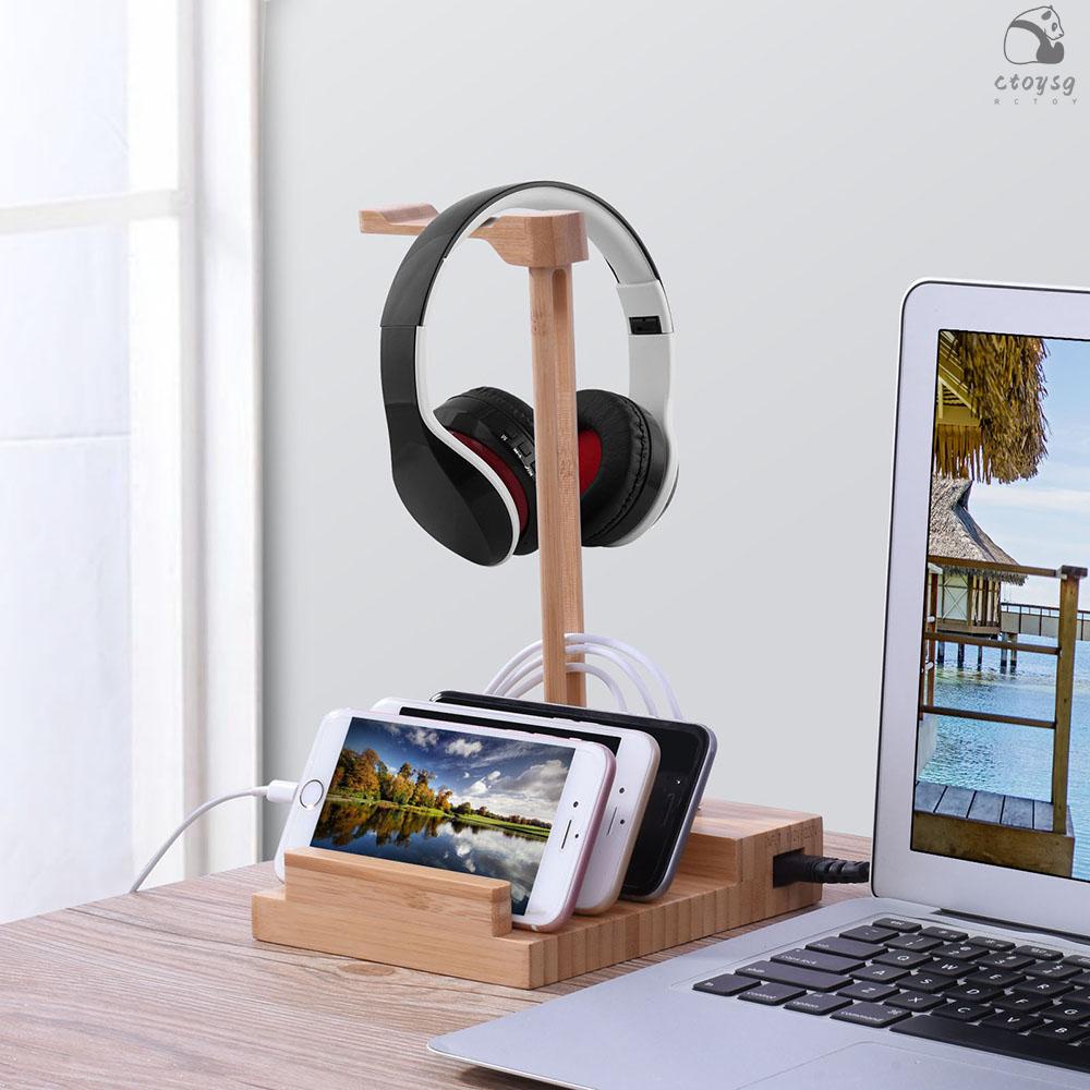 Wooden Headphone Stand Universal Charging Earphone Hanger Holder ...
