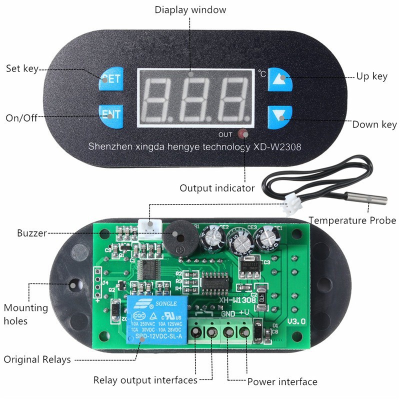 New Stock★★★★DC อุปกรณ์ 12V Digital Thermostat Temperature Alarm ...