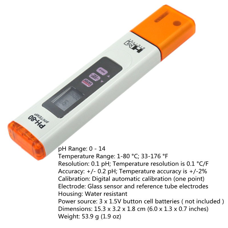 HM Digital PH-80 Waterproof PH Temperature Meter Hydro With Automatic ...