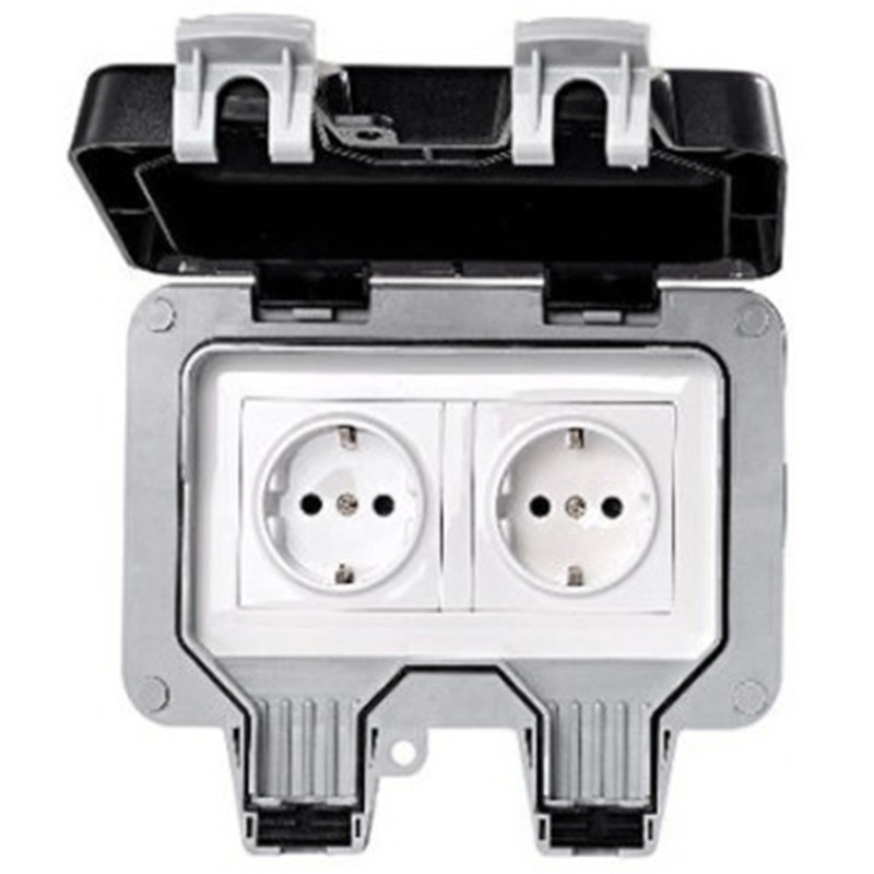 IP66 Weatherproof Waterproof Outdoor Wall Power Socket 16A Double EU ...