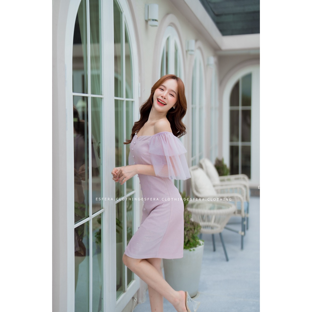 เดรสออกงาน เดรสออกงานแต่งกระดุมโทนสีชมพูกลีบบัว DR064-1 Glinty Buttons Dress - esferaclothing ...