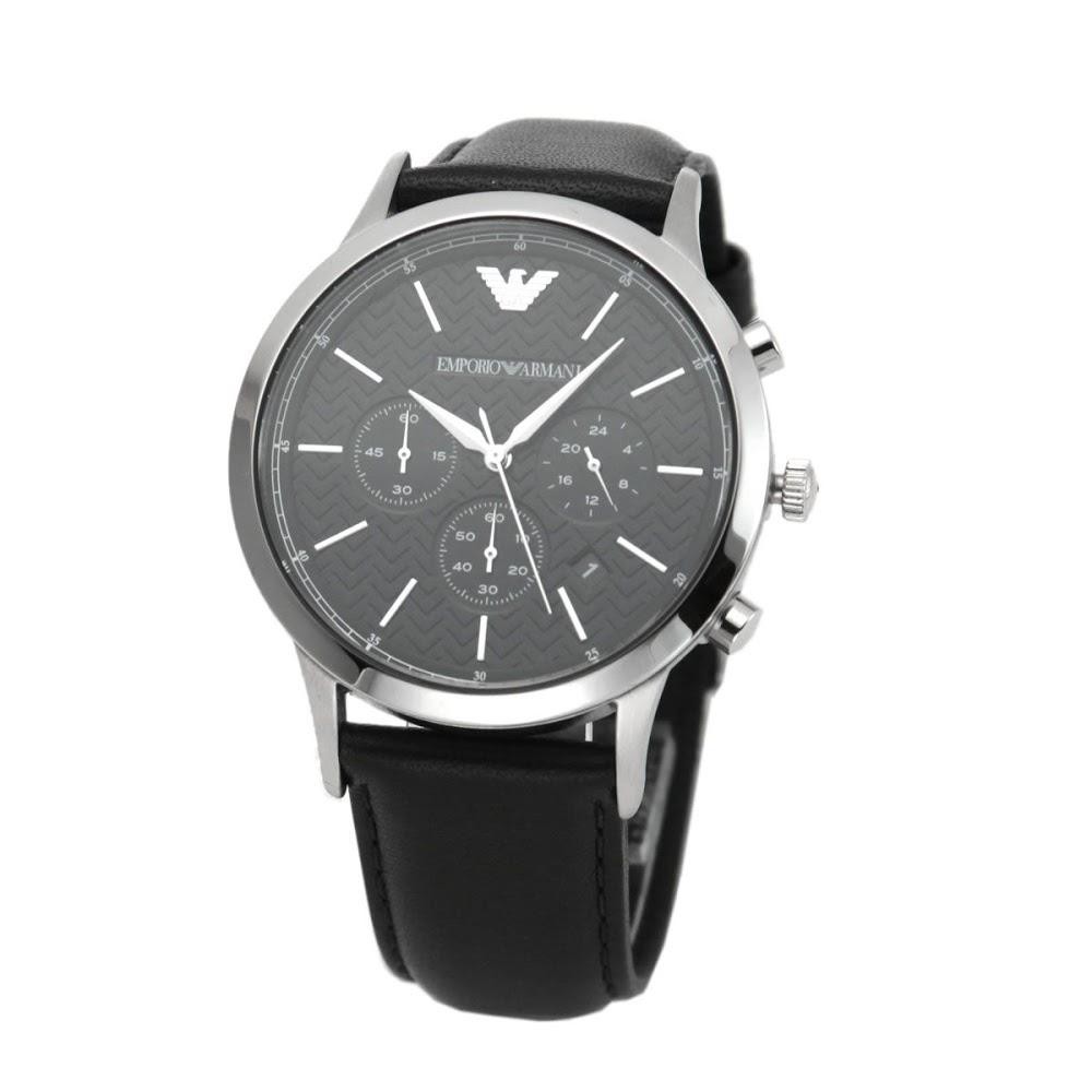 New ☇☎Emporio Armani Mens Chronograph Black Leather Strap Watch 43mm ...