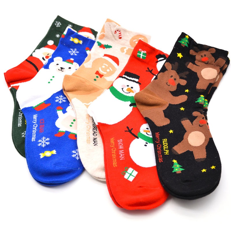 Urgot 6 Pairs Women Cotton Cartoon Christmas Socks Cute Santa Claus ...
