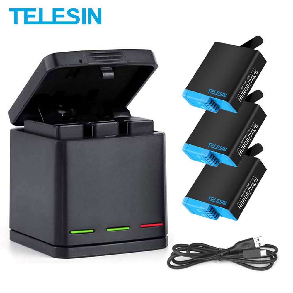 TELESIN 3Pack 1220mAh Battery LED Charging Box With Type-C Cable for ...