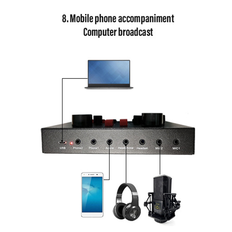 V8X PRO Audio Mixer Live Sound Card Bluetooth 15 Sound Mode DSP ...