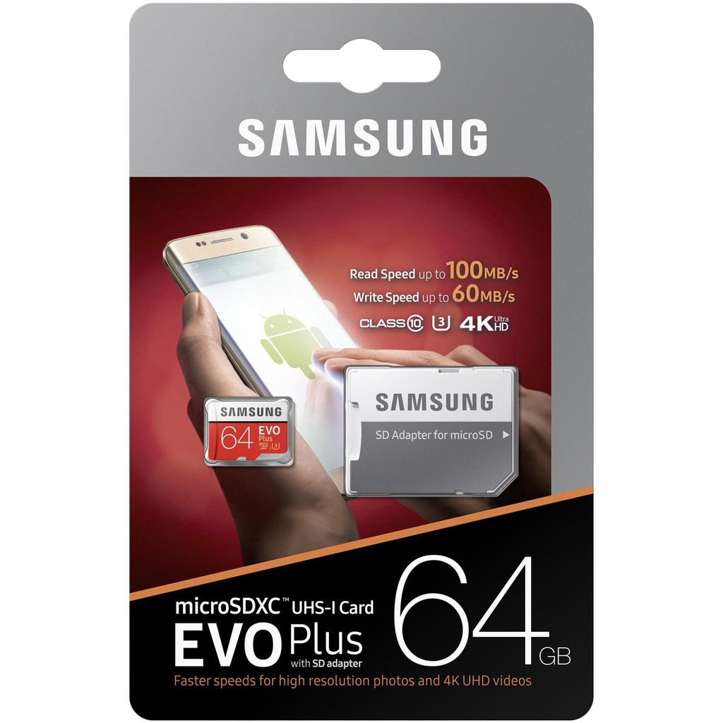 Samsung Micro SDHC Evo PLUS UHS-I Card 64GB 100MBs Class 10 With SD ...