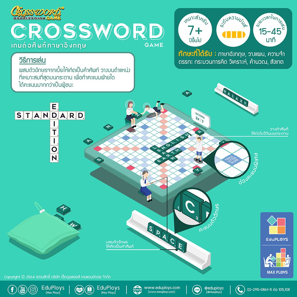 ครอสเวิร์ดเกม รุ่นทั่วไป (มัธยม) - รุ่นประถม ชุดมาตรฐาน CROSSWORD GAME by EduPloys Max Ploys ...