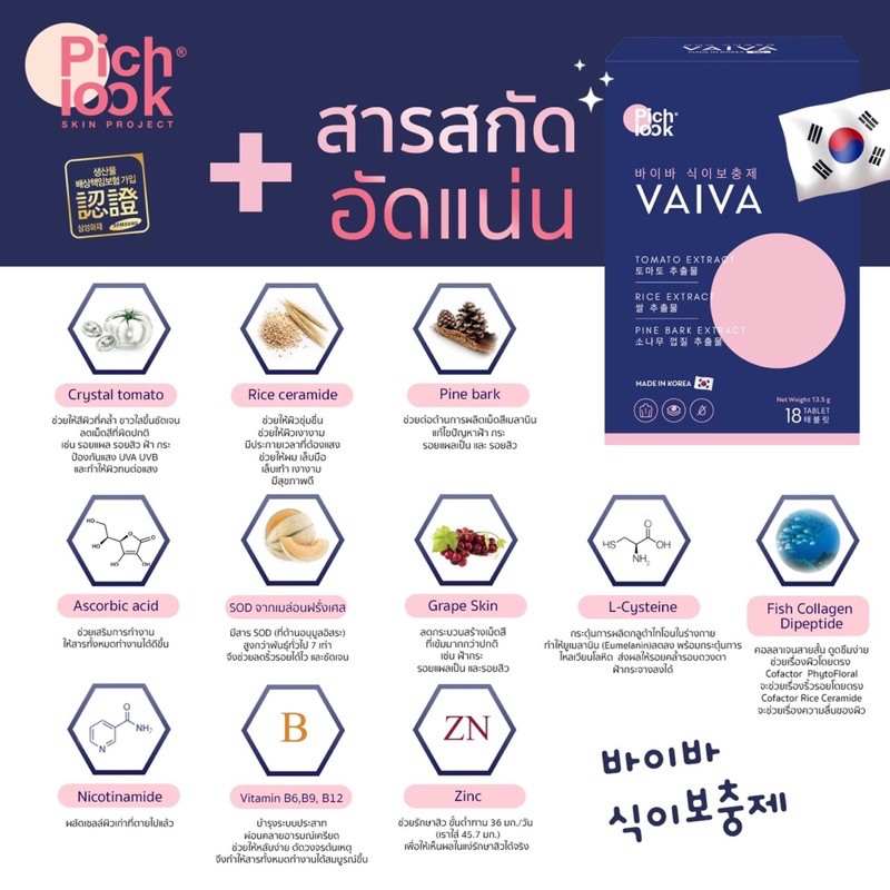 (พร้อมส่ง)Vaiva by pichlook วิตามินเพื่อความขาวใส สิวฝ้ากระยุบ ...