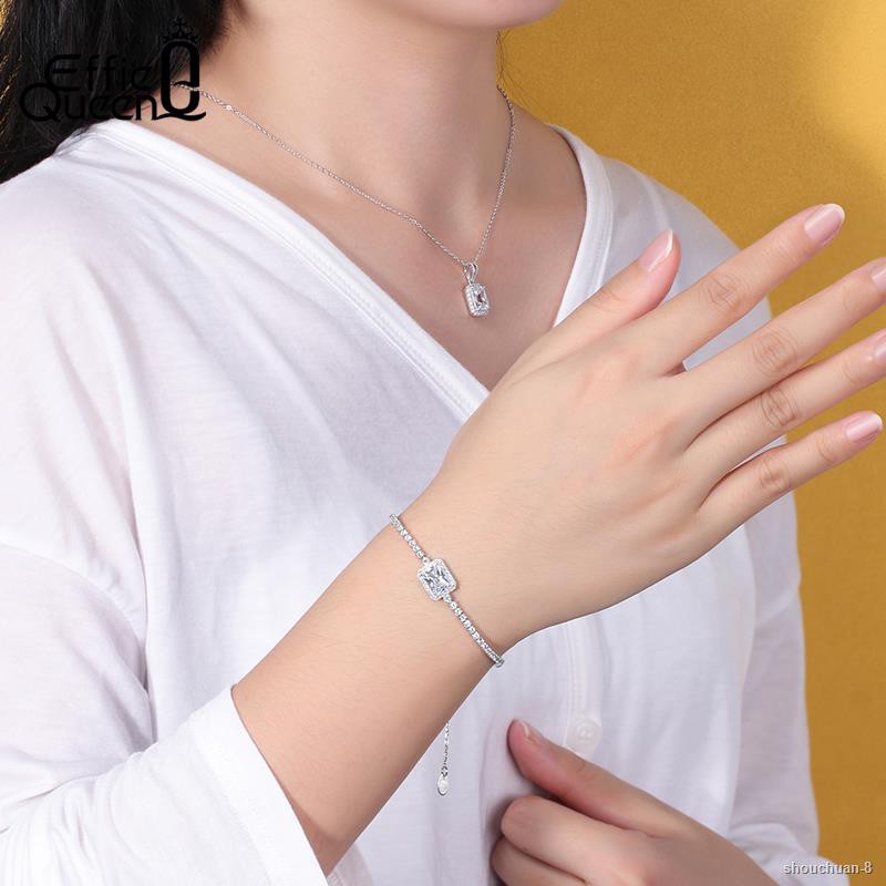 Effie Queen Silver Bracelet 925 Square Princess Cut Zirconia Sterling Silver Wrist Tennis ...