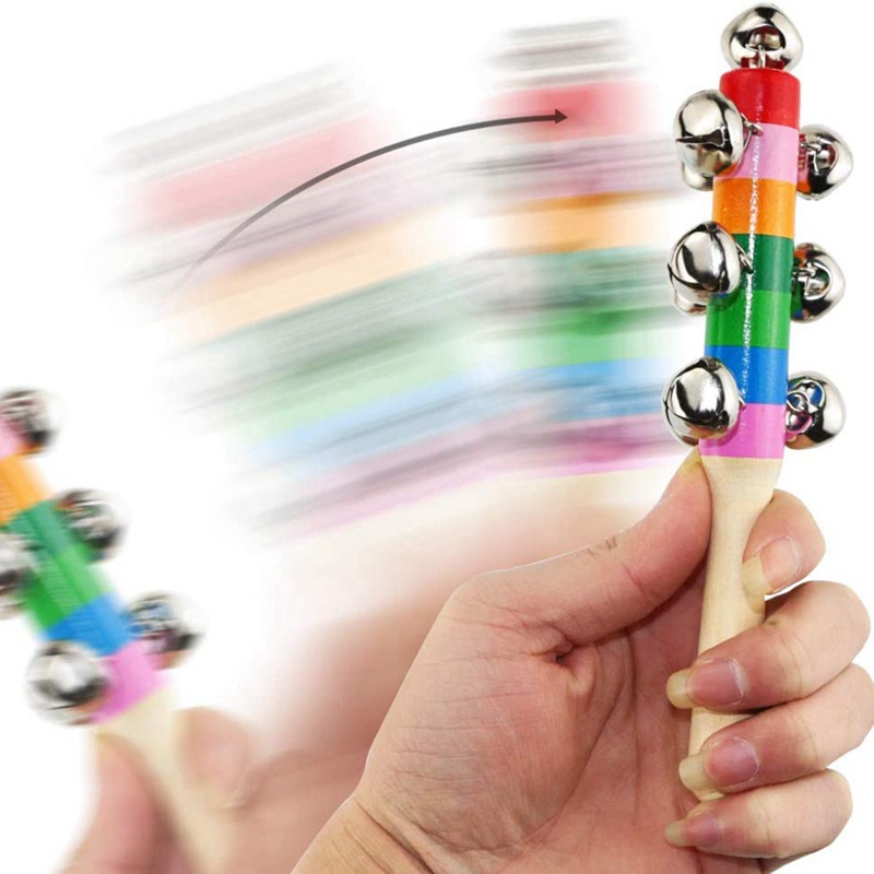 7 Pcs Wooden Hand Bells Rainbow Jingle Bells Stick Handle Musical ...