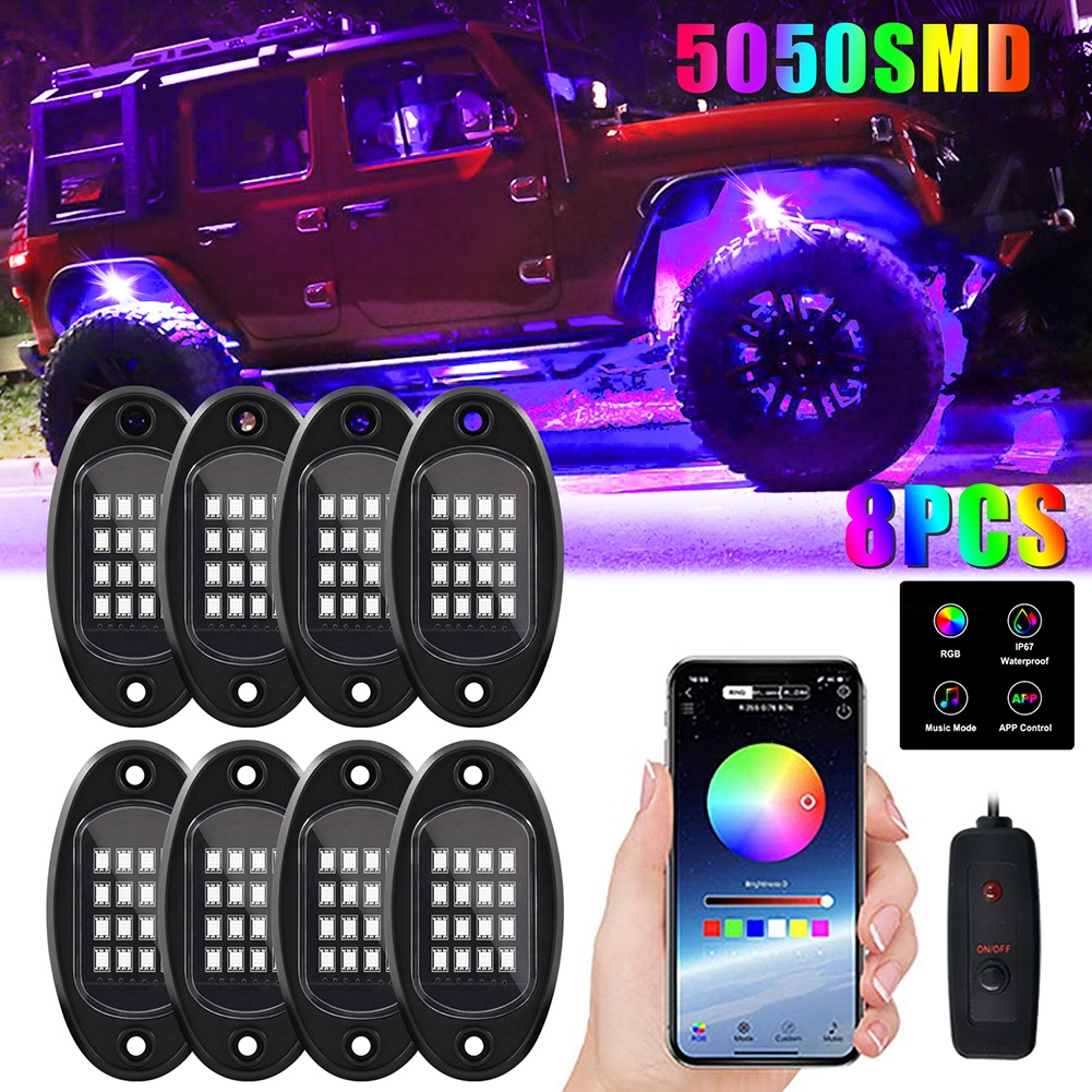 MICTUNING Upgraded 8 Pods C3 RGBW LED Rock Lights Wireless Control ...