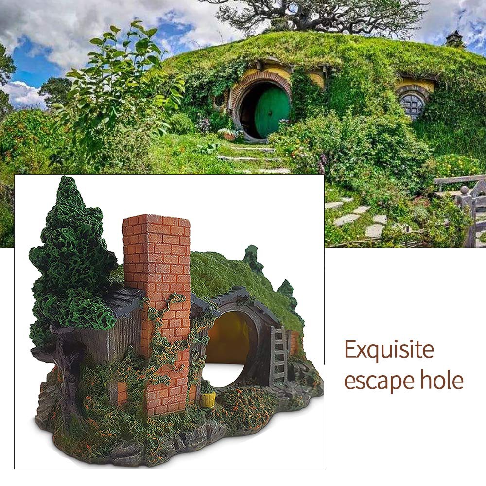 Y03-Fish Tank Decoration Hobbit House Resin Fish Cave Aquarium ...